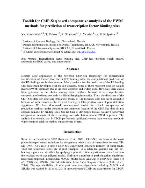(PDF) Toolkit for ChIP-Seq based comparative analysis of the PWM methods for prediction of ...