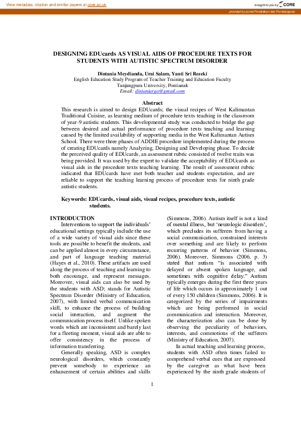(PDF) DESIGNING EDUcards AS VISUAL AIDS OF PROCEDURE TEXTS FOR STUDENTS WITH AUTISTIC SPECTRUM ...