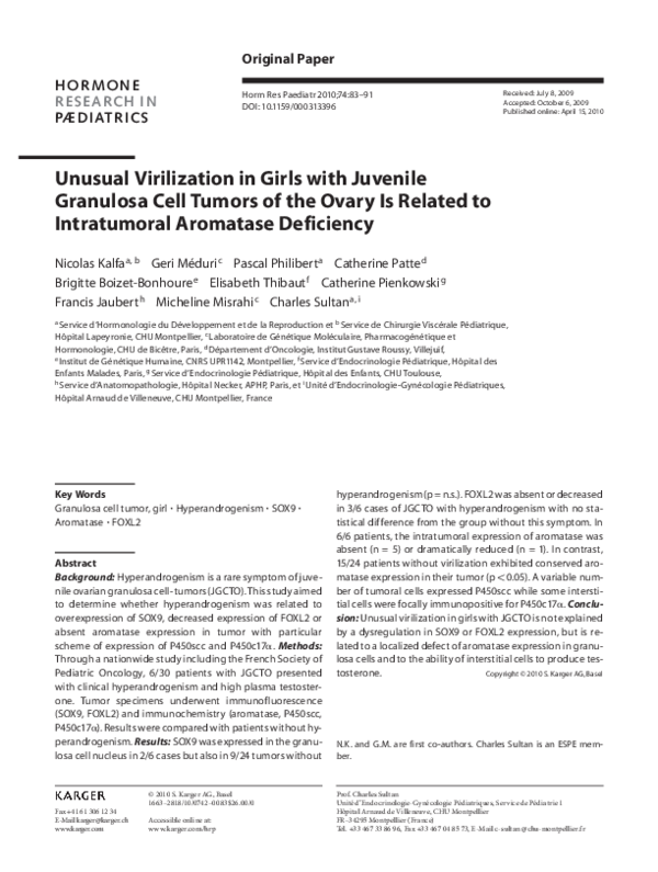 (PDF) Unusual Virilization in Girls with Juvenile Granulosa Cell Tumors ...