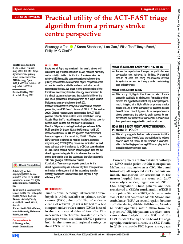 (PDF) Practical utility of the ACT-FAST triage algorithm from a primary ...