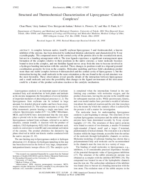 (PDF) Structural and Thermochemical Characterization of Lipoxygenase− ...