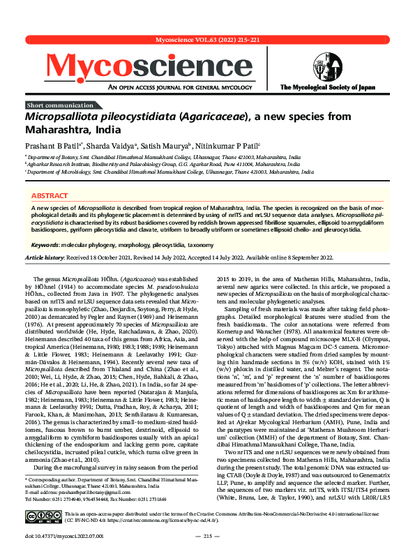 (PDF) Micropsalliota pileocystidiata (Agaricaceae), a new species from ...