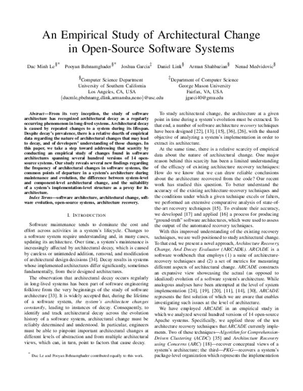 (PDF) An Empirical Study of Architectural Change in Open-Source Software Systems
