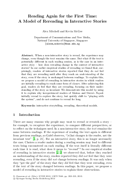 (PDF) Reading Again for the First Time: A Model of Rereading in ...