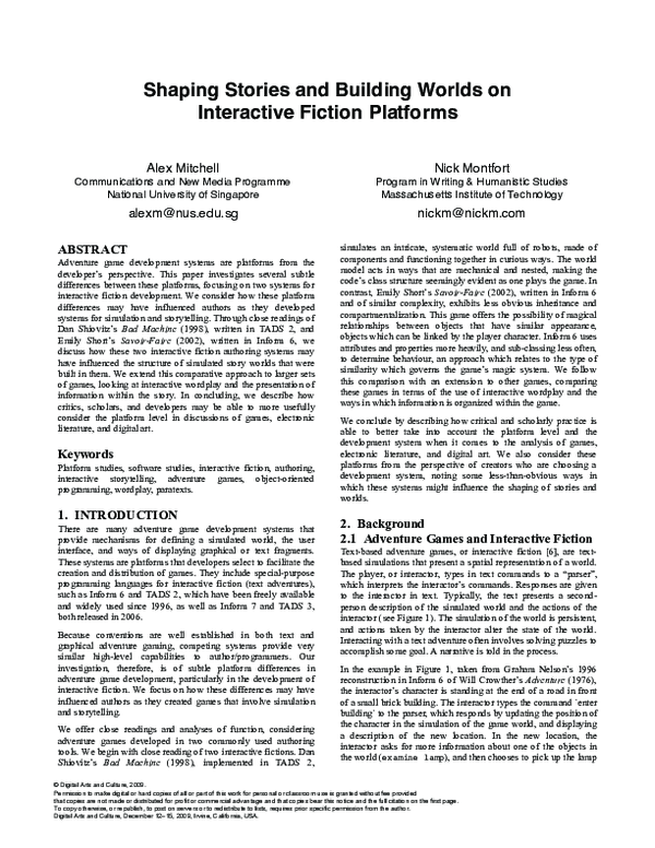 (PDF) Shaping Stories and Building Worlds on Interactive Fiction Platforms