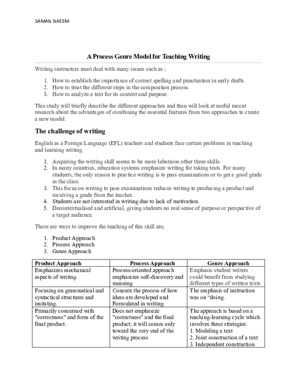 (DOC) A Process Genre Model for Teaching Writing