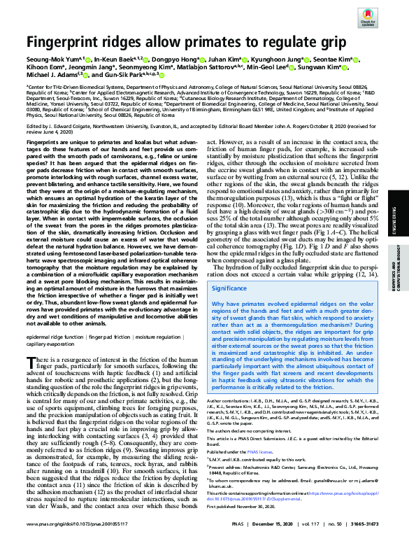 (PDF) Fingerprint ridges allow primates to regulate grip | Matlabjon ...