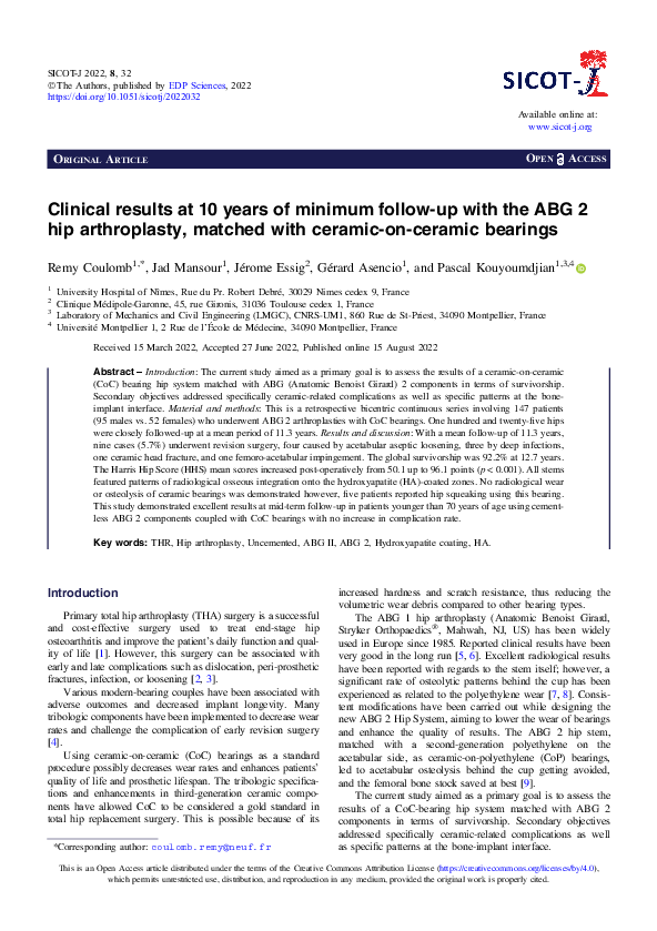 (PDF) Clinical results at 10 years of minimum follow-up with the ABG 2 ...