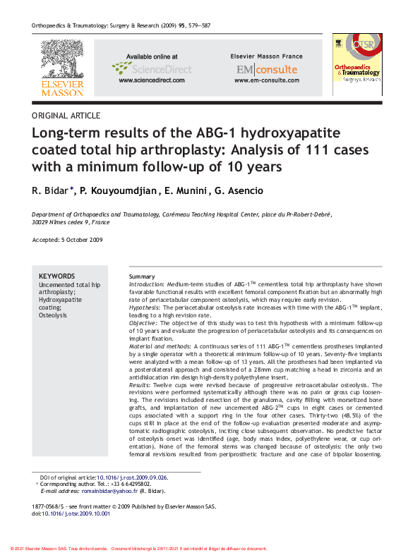 (PDF) Long-term results of the ABG-1 hydroxyapatite coated total hip ...