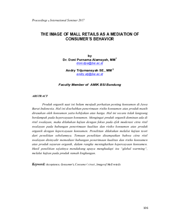 (PDF) The Image of Mall Retails as a Mediation of Consumer’s Behavior