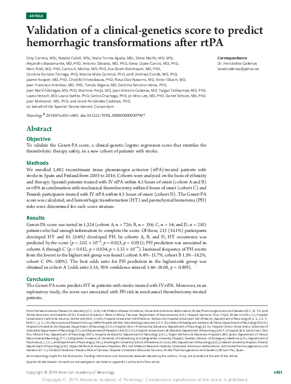 (PDF) Validation of a clinical-genetics score to predict hemorrhagic ...
