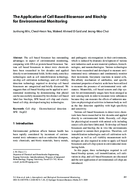 Pdf The Application Of Cell Based Biosensor And Biochip For Environmentalmonitoring