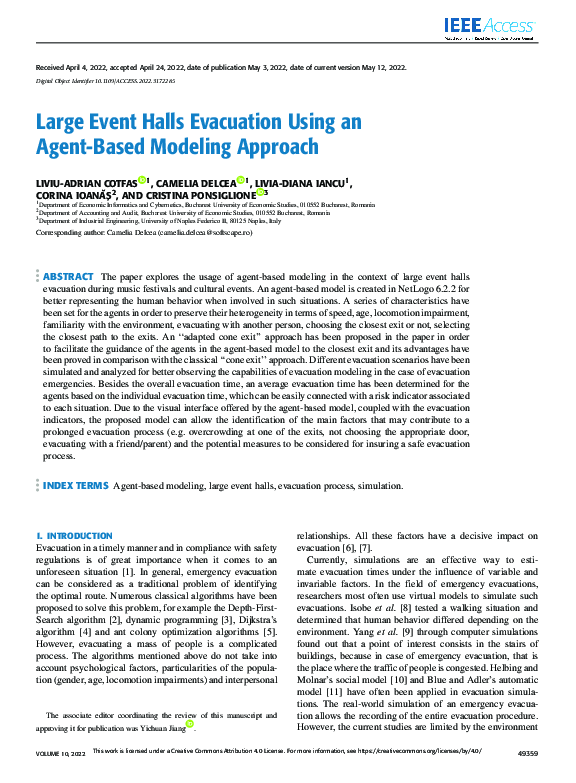 (PDF) Large Event Halls Evacuation Using an Agent-Based Modeling Approach