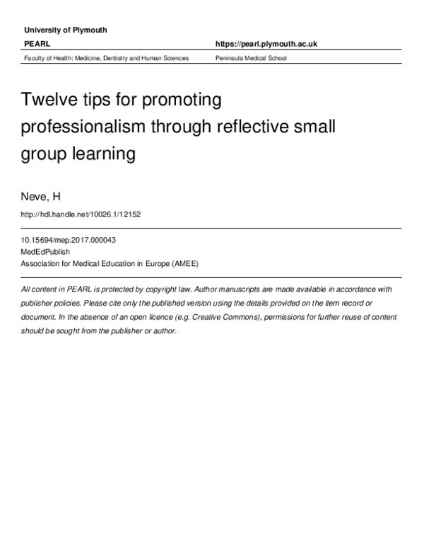(PDF) Twelve tips for promoting professionalism through reflective ...
