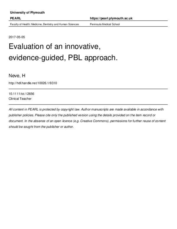 (PDF) Evaluation of an innovative, evidence-guided, PBL approach