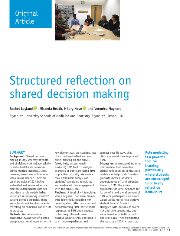 (PDF) Structured reflection on shared decision making