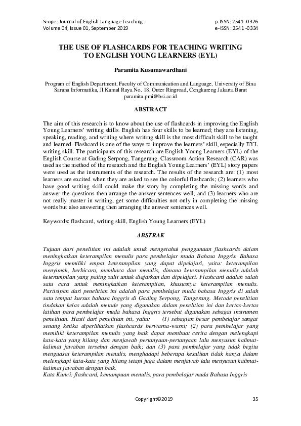 (PDF) The Use of Flashcards for Teaching Writing to English Young Learners (Eyl)