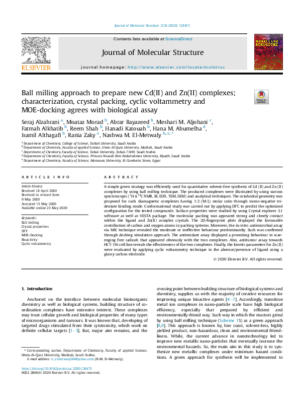(PDF) Ball milling approach to prepare new Cd(II) and Zn(II) complexes ...
