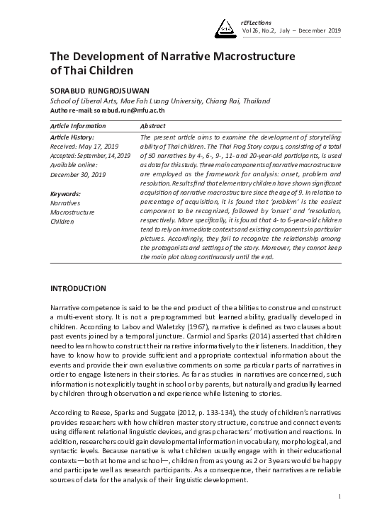(PDF) The Development of Narrative Macrostructure of Thai Children