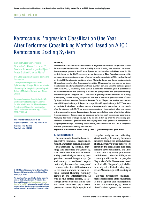 (PDF) Keratoconus Progression Classification One Year After Performed ...