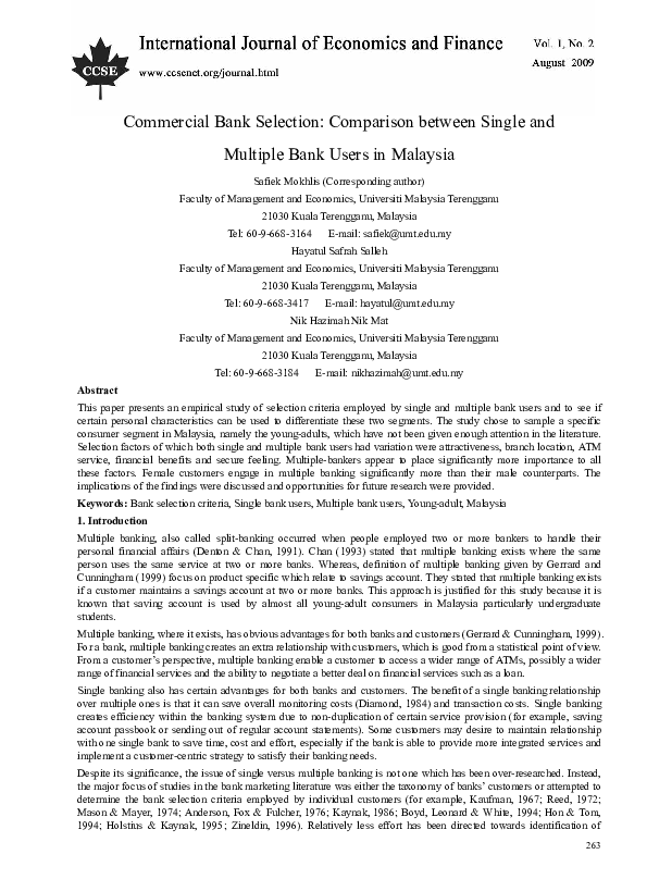 (PDF) Commercial Bank Selection: Comparison between Single and Multiple ... (PDF) Commercial Bank Selection: Comparison between Single and Multiple ...