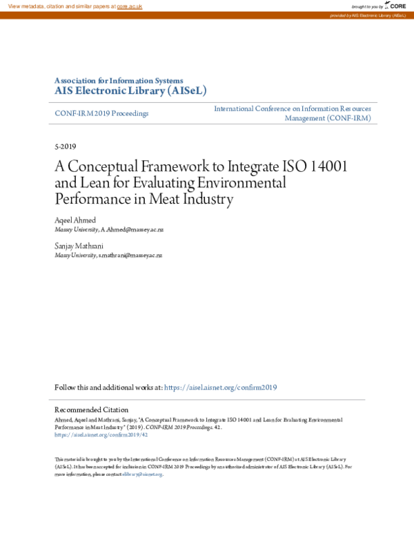 (PDF) A Conceptual Framework to Integrate ISO 14001 and Lean for Evaluating Environmental ...
