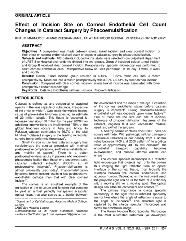 (PDF) Effect of Incision Site on Corneal Endothelial Cell Count Changes ...