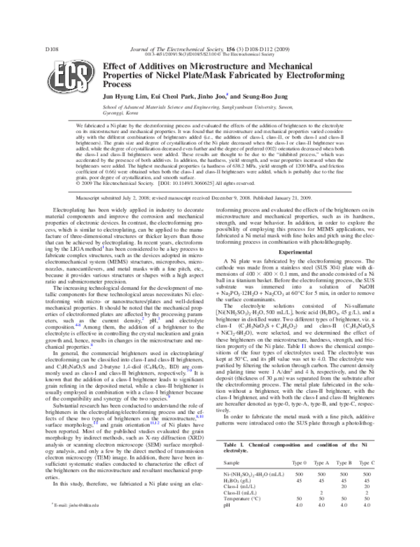 (PDF) Effect of Additives on Microstructure and Mechanical Properties of Nickel Plate/Mask ...