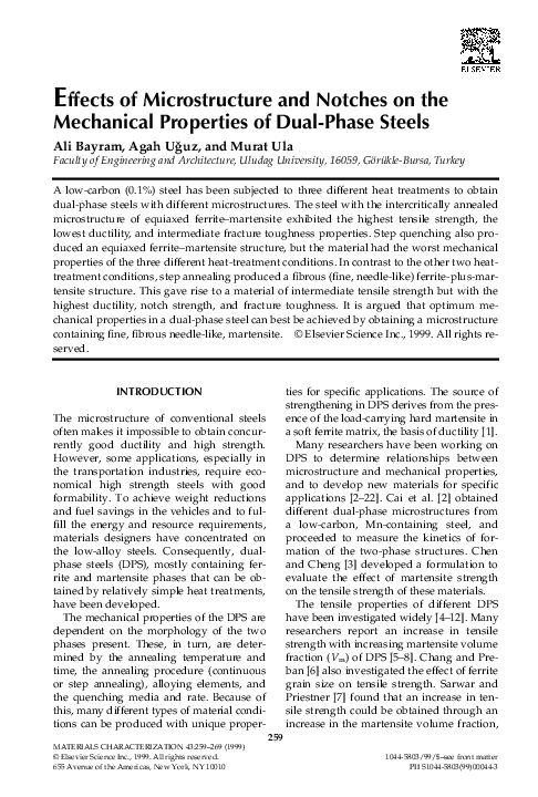 (PDF) Effects of Microstructure and Notches on the Mechanical Properties of Dual-Phase Steels