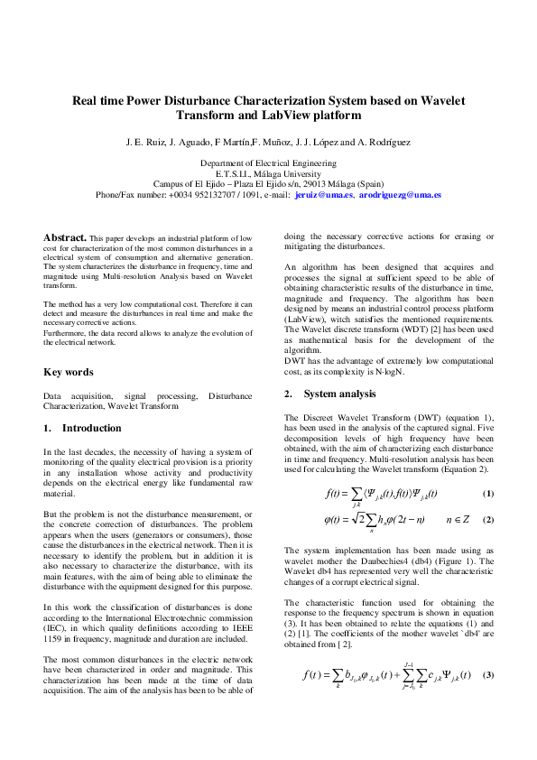 (PDF) Real time power disturbance characterization system based on wavelet transform and LabView ...