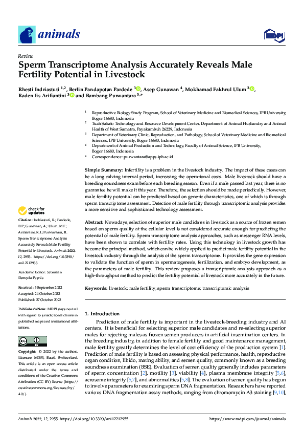 (PDF) Sperm Transcriptome Analysis Accurately Reveals Male Fertility Potential in Livestock