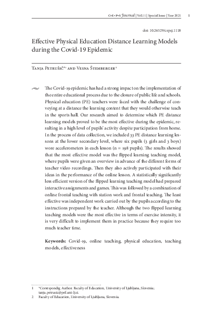 (PDF) Effective Physical Education Distance Learning Models during the ...