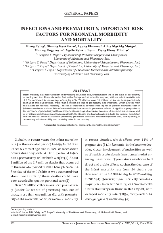 (PDF) Infections and Prematurity, Important Risk Factors for Neonatal ...