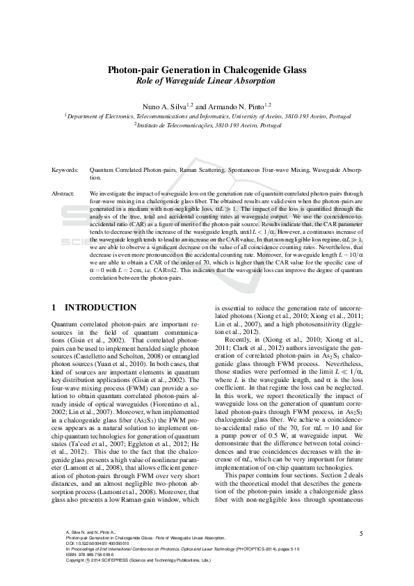 (PDF) Photon-pair Generation in Chalcogenide Glass - Role of Waveguide Linear Absorption
