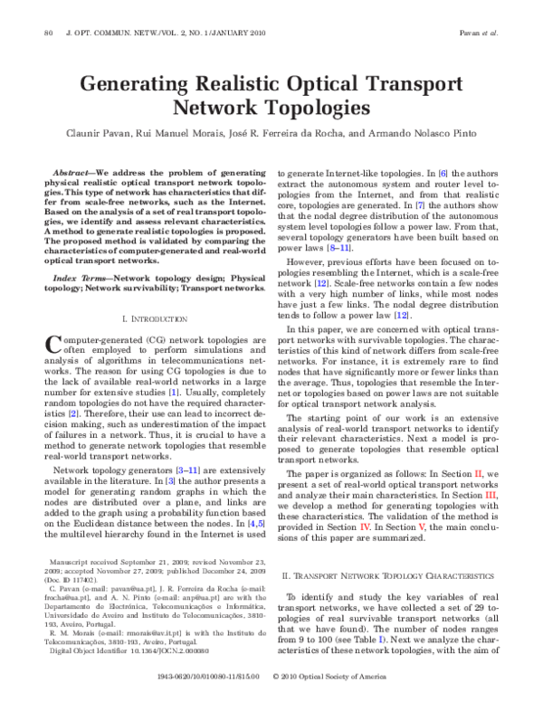 (PDF) Generating Realistic Optical Transport Network Topologies