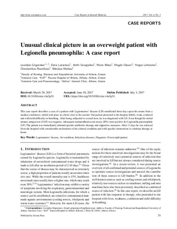 (PDF) Unusual clinical picture in an overweight patient with Legionella ...