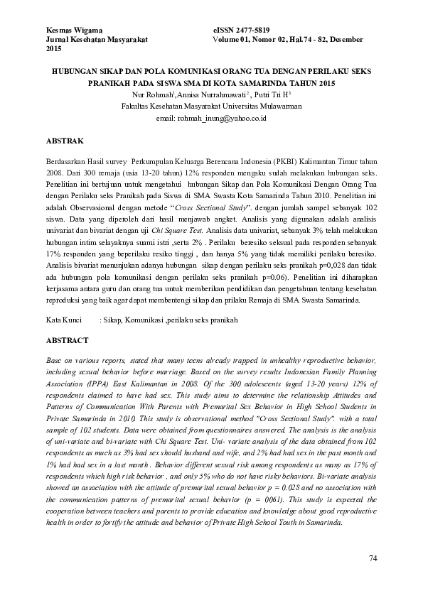 (DOC) Hubungan Sikap Dan Pola Komunikasi Orang Tua Dengan Perilaku Seks Pranikah Pada Siswa Sma ...