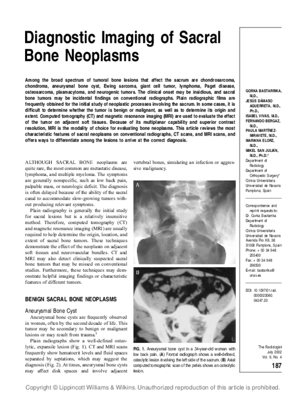 (PDF) Diagnostic Imaging of Sacral Bone Neoplasms