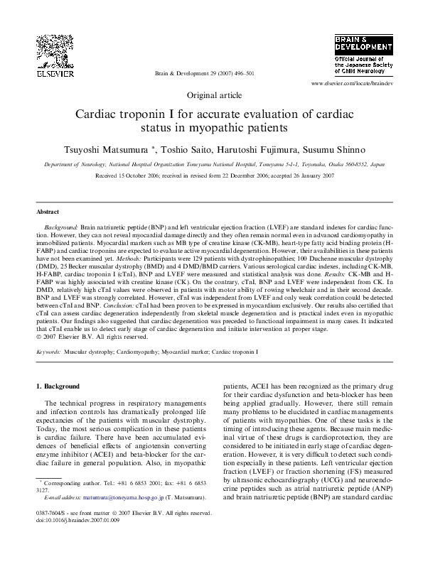 (PDF) Cardiac troponin I for accurate evaluation of cardiac status in ...