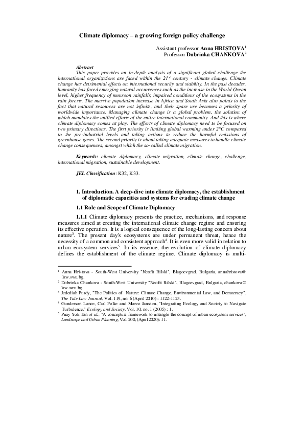 (PDF) Climate diplomacy – a growing foreign policy challenge