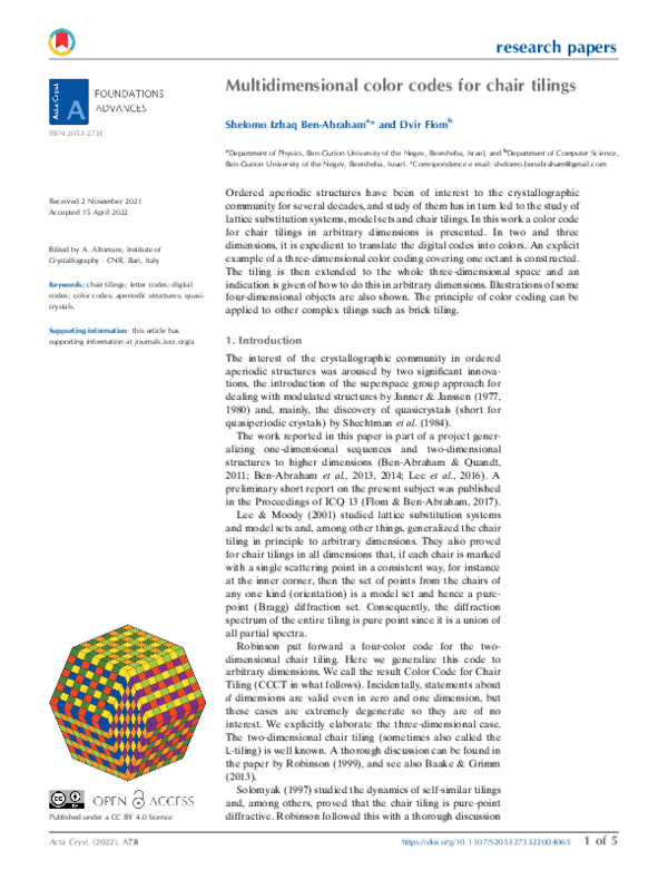 (PDF) Multidimensional color codes for chair tilings