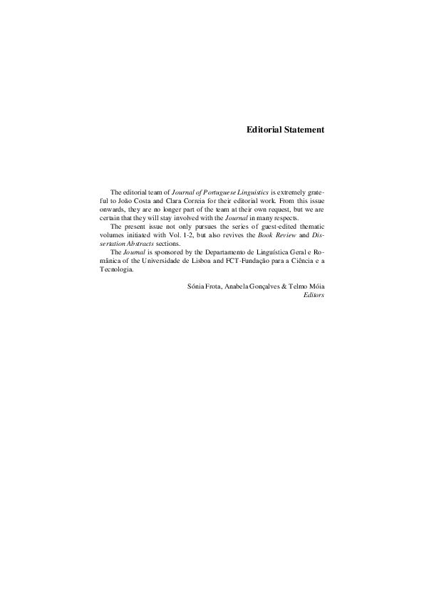 (PDF) Editorial Statement