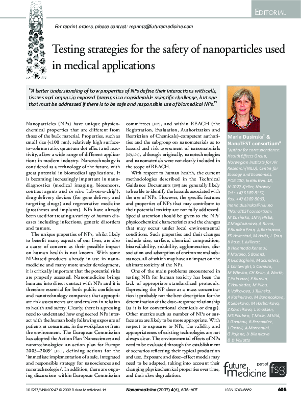 (PDF) Testing strategies for the safety of nanoparticles used in ...