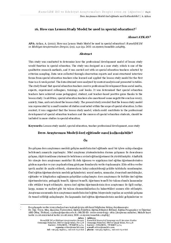 (PDF) How can Lesson Study Model be used in special education?