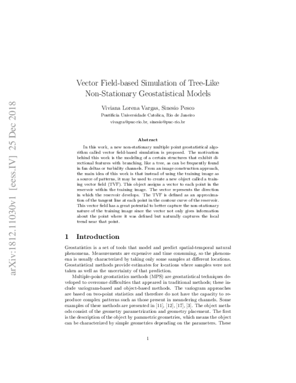 (PDF) Vector Field‐Based Simulation of Tree‐Like Nonstationary Geostatistical Models