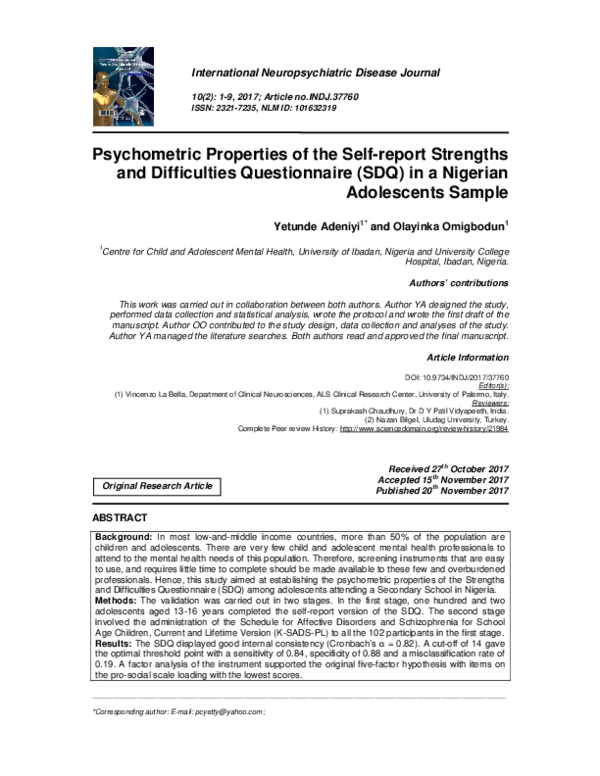 (PDF) Psychometric Properties of the Self-report Strengths and ...