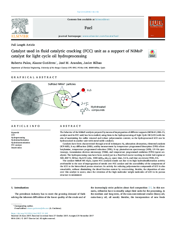(PDF) Catalyst used in fluid catalytic cracking (FCC) unit as a support ...