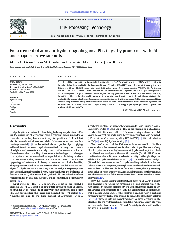 (PDF) Pt-Pd Catalyst for Hydrocracking Enhancement