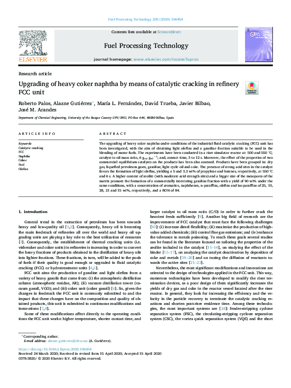 (PDF) Upgrading of heavy coker naphtha by means of catalytic cracking ...