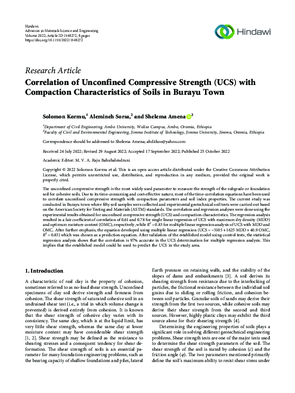 (PDF) Correlation of Unconfined Compressive Strength (UCS) with ...